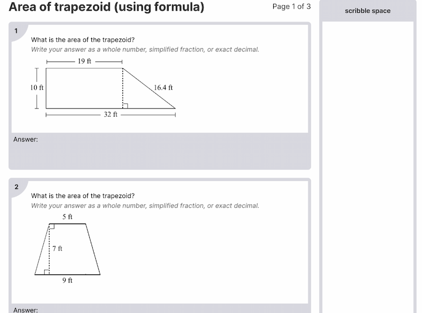 Area Of Trapezoid (Using Formula) Worksheets [PDF] (6.NS.C.8): 6th Grade Math