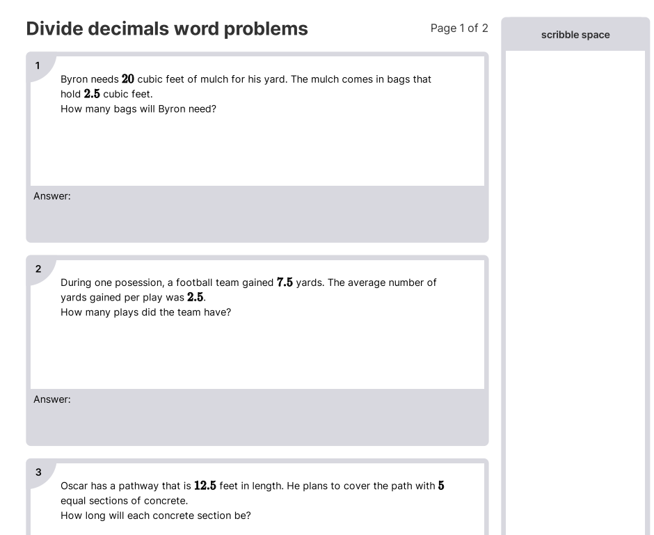 Divide Decimals Worksheet [PDF] (6.G.B.4): 6th Grade Math
