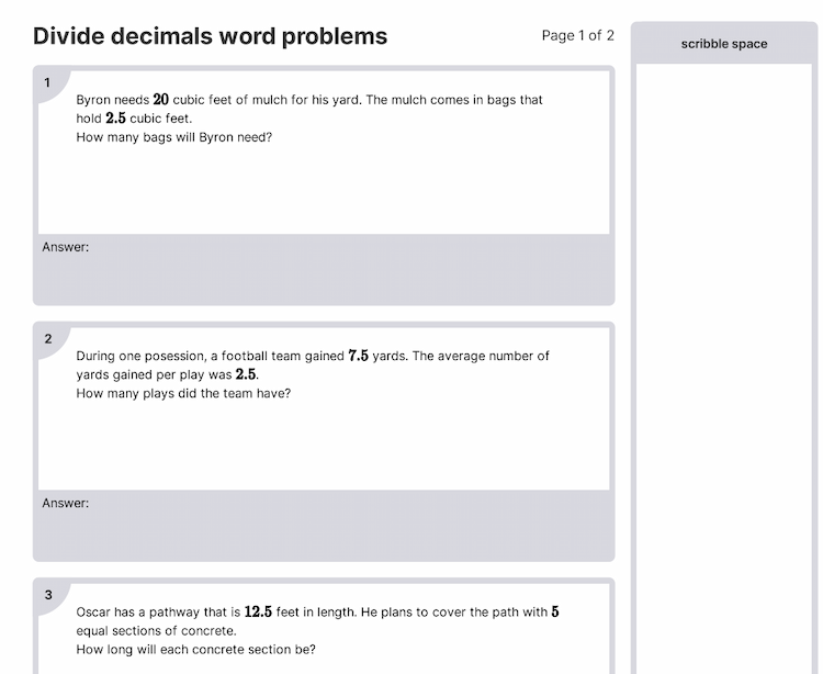 Divide Decimals Worksheet [PDF] (6.G.B.4): 6th Grade Math