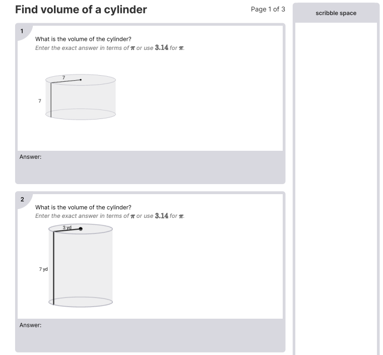 Find Volume Of A Cylinder Worksheets [PDF] (8.G.C.9): 8th Grade Math