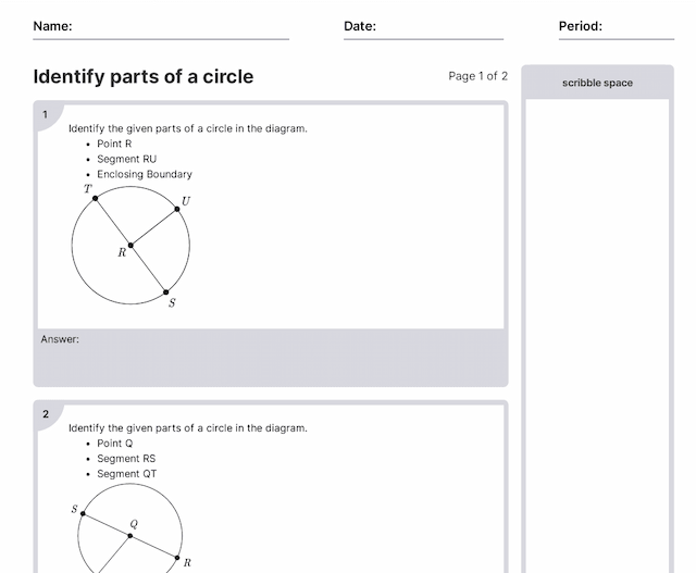Identify Parts Of A Circle Worksheets [PDF] (7.RP.A.2.A): 7th Grade Math