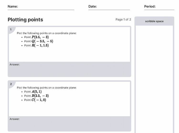 Plotting Points Worksheets [PDF] (6.NS.A.1): 6th Grade Math
